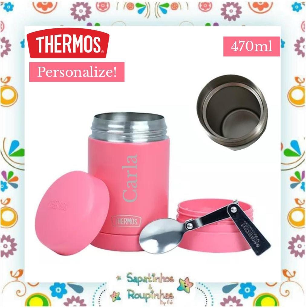 Thermos - Kit Coral com gravação a laser - Sapatinhos & Roupinhas By Fê