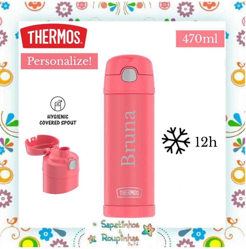 Thermos - Kit Coral com gravação a laser - Sapatinhos & Roupinhas By Fê
